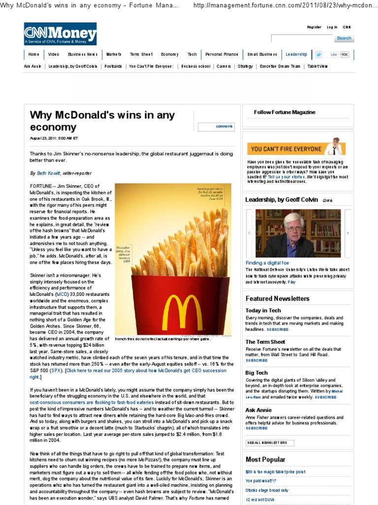 Why McDonald's Wins in Any Economy - Fortune Management | PDF | Mc ...