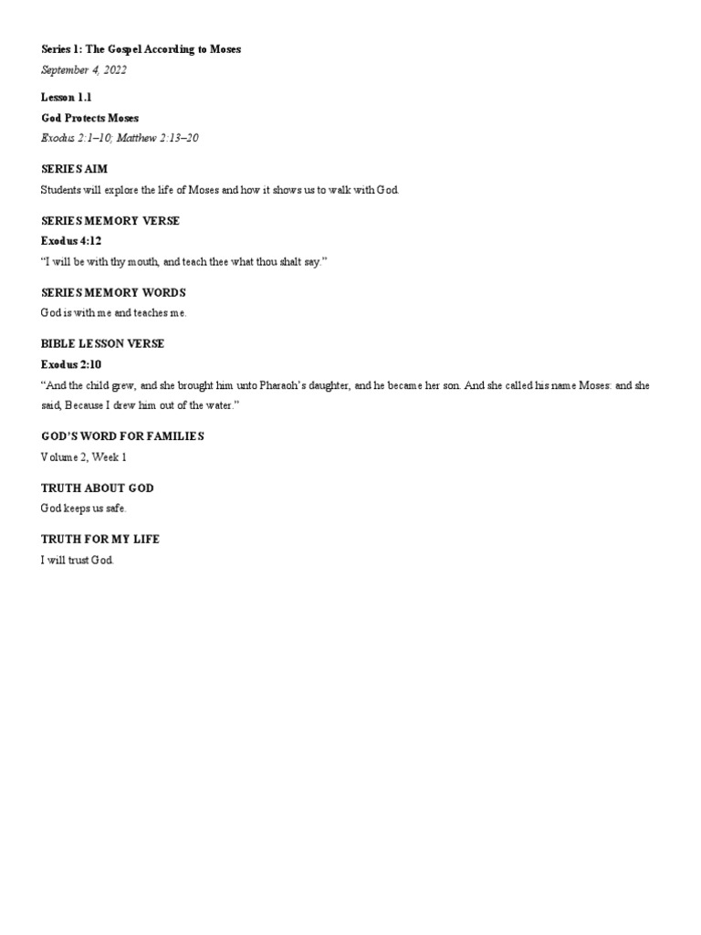 God Protects Baby Moses: A Lesson for Kids | PDF | Miriam | Book Of Exodus