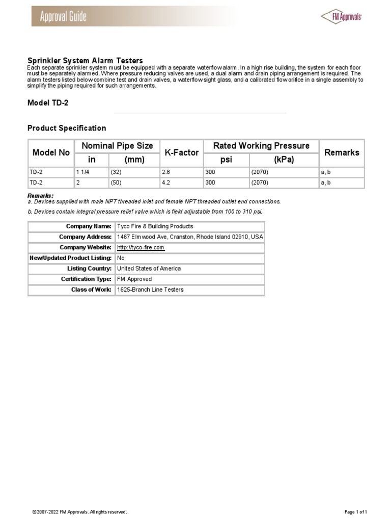 FM - TYCO - Test & Drain Model TD-2 | PDF | Computers | Technology ...