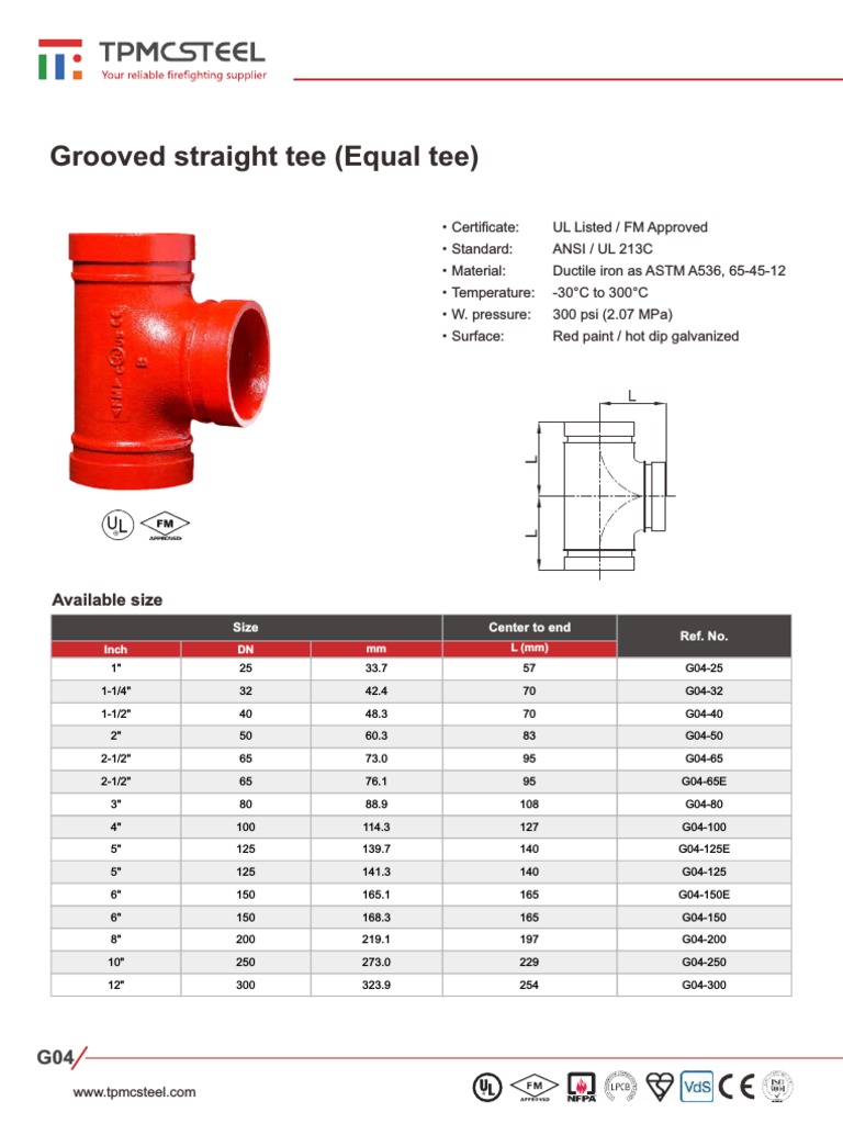 Grooved Straight Tee Specifications | PDF
