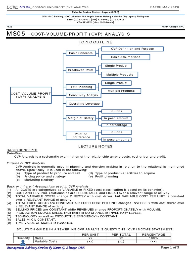 MS05 - Cost-Volume-Profit (CVP) Analysis | PDF | Economies | Pricing