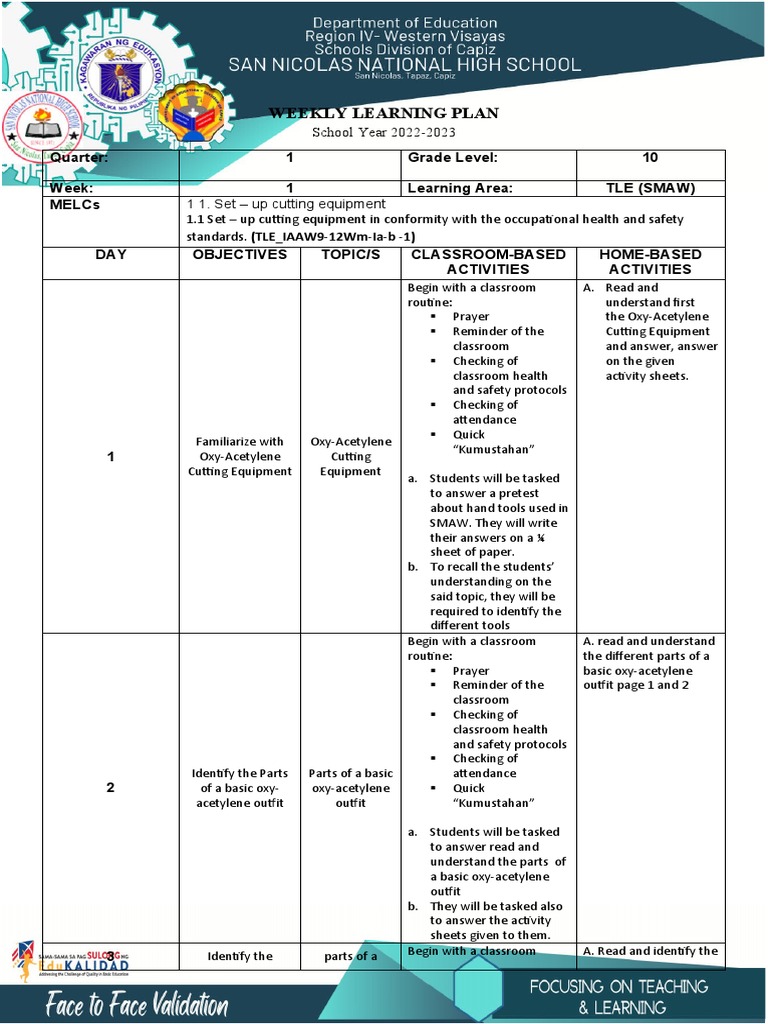 WEEKLY LEARNING PLAN Grade 10 Smaw w1 | PDF | Learning | Earthquakes