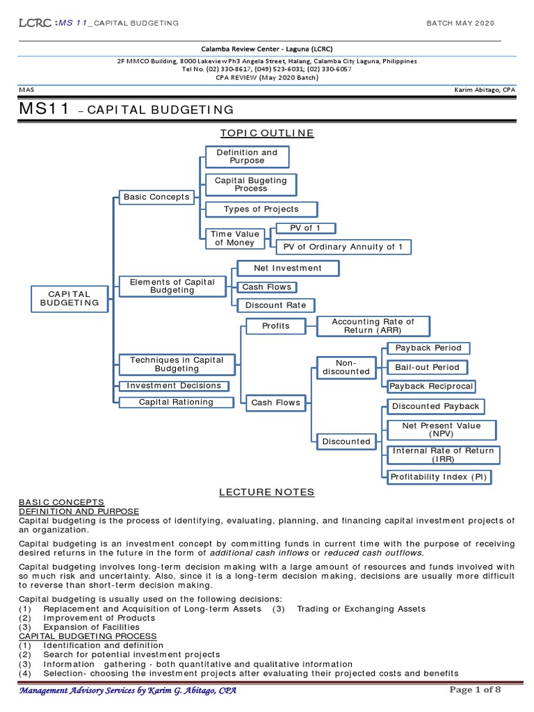 MS11 - Capital Budgeting | PDF | Net Present Value | Capital Budgeting