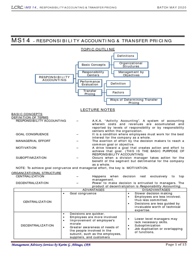 Responsibility Accounting & Transfer Pricing | PDF | Return On ...