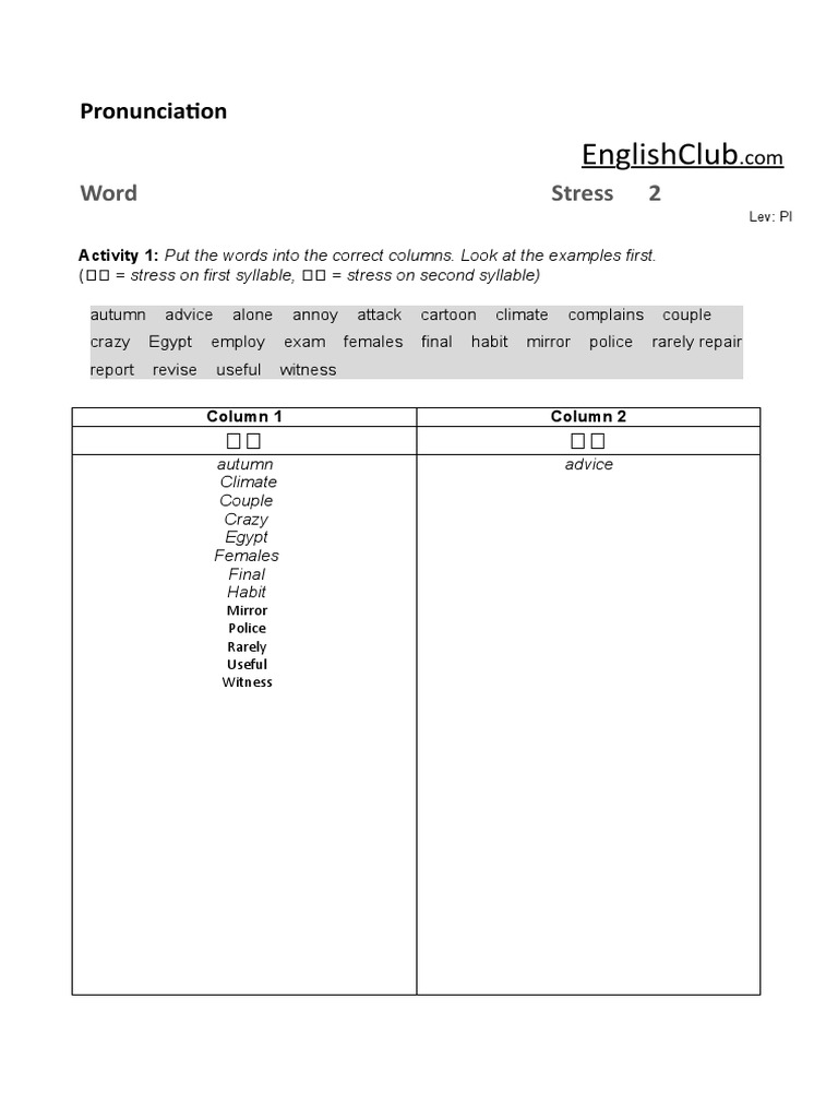 EC - Pronunciation Word Stress 2 | PDF