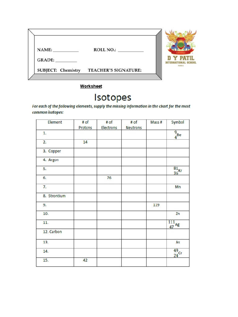 Grade 9 Worksheet-Isotopes | PDF