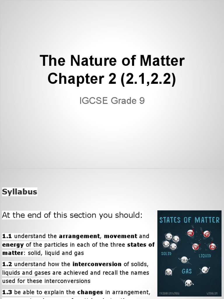 GR 9 Chapter 2 (2.1,2.2) The Nature of Matter | PDF | Mixture | Solubility