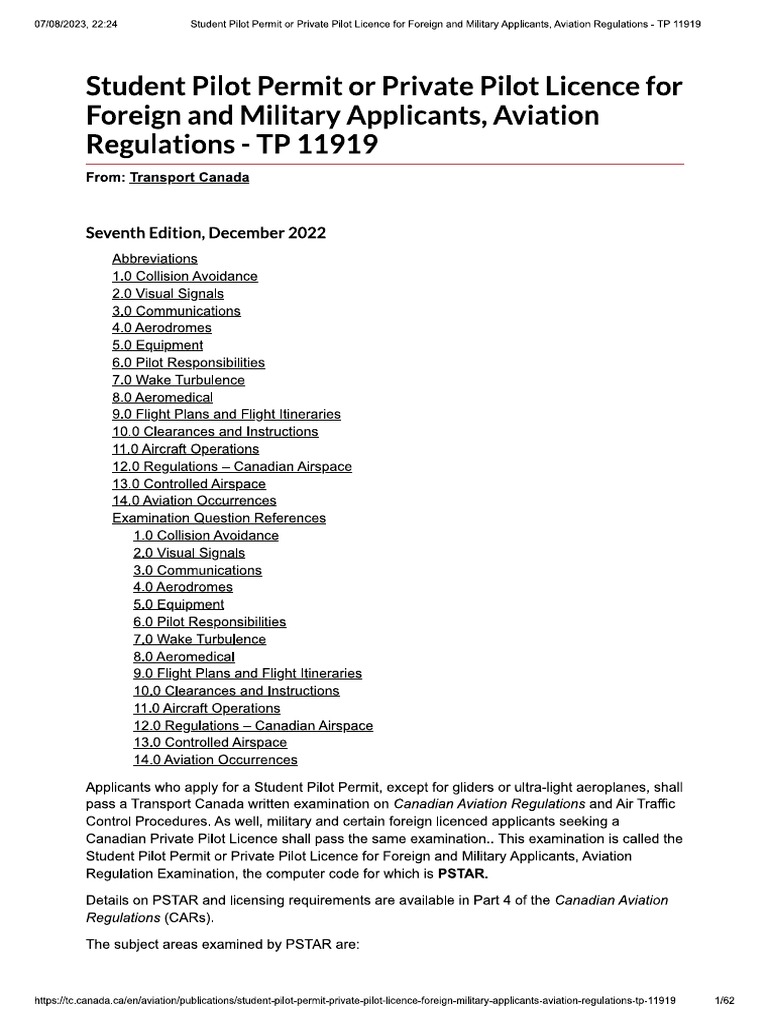 Student Pilot Permit or Private Pilot Licence For Foreign and Military Applicants, Aviation ...