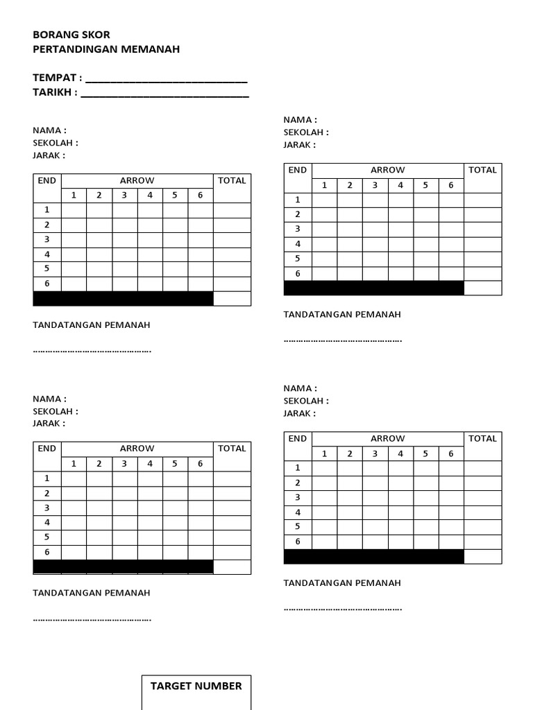 Borang Skor Pertandingan Memanah | PDF
