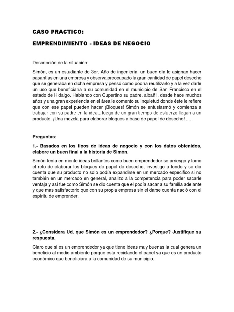 Caso Practico de Emprendimiento | PDF | Crecimiento personal y profesional