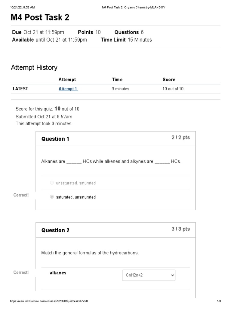 LEC M4 Post Task 2 Organic Chemistry | PDF | Hydrocarbons | Alkene