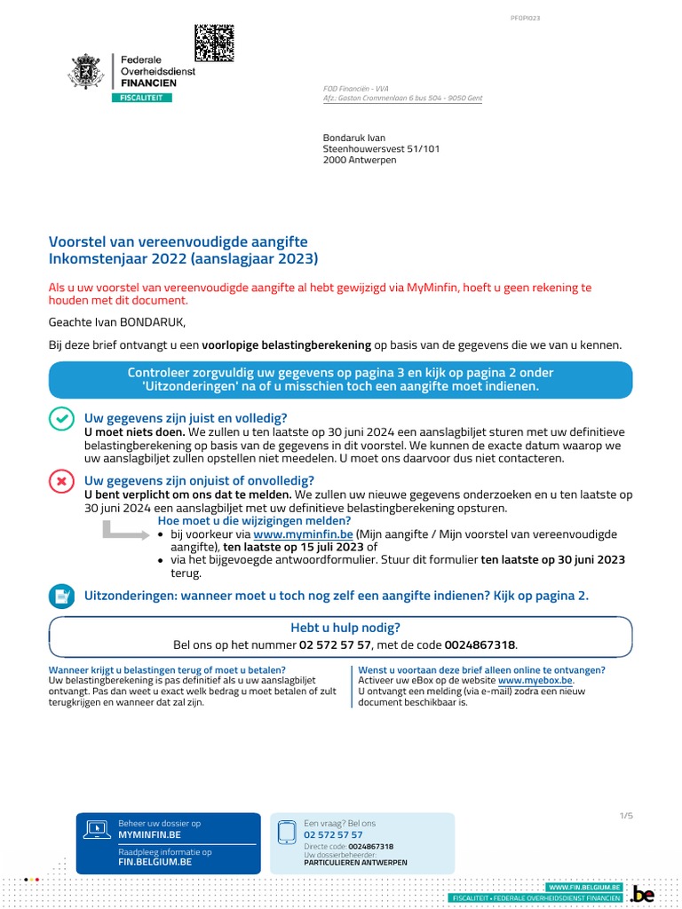 Voorstel Van Vereenvoudigde Aangifte 2023 | PDF