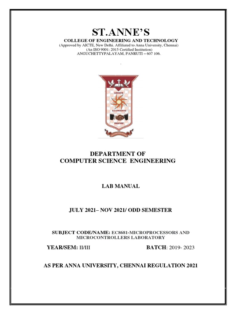 Microprocessors Lab Manual for CSE | PDF | Central Processing Unit | Assembly Language