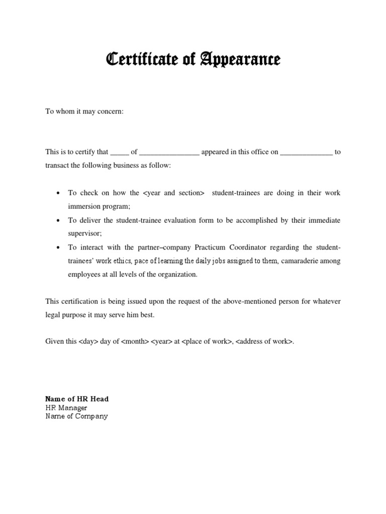 Certificate of Appearance 2023 | PDF