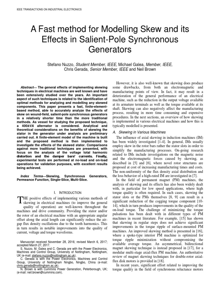 A Fast Method For Modelling Skew and Its Effects in Salient-Pole Synchronous Generators | PDF ...