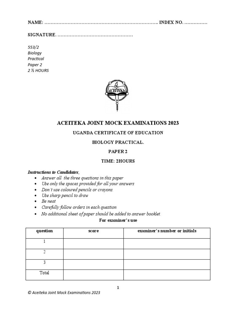 S4 ACEITEKA 20232 Biology P2 | PDF | Physical Sciences | Chemistry