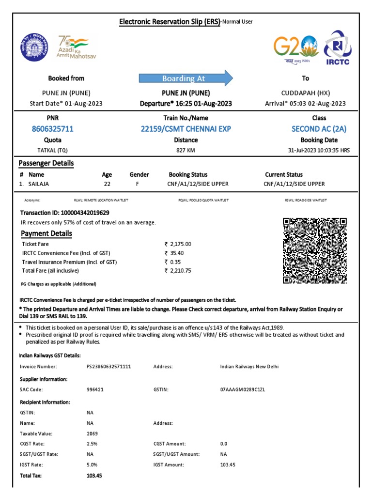 22159/Csmt Chennai Exp Second Ac (2A) | Download Free PDF | Identity ...