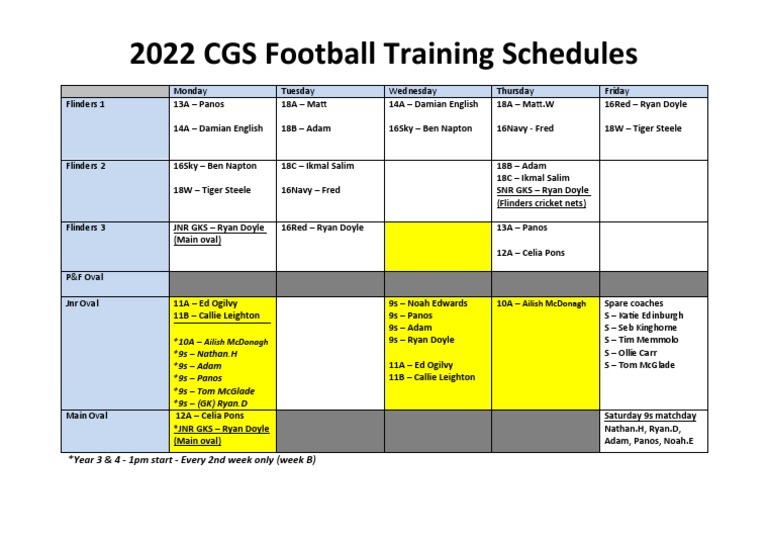 2022 Football Training Schedule | PDF