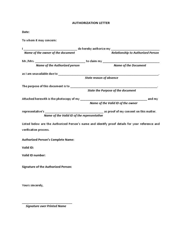 Authorization Letter Template | PDF | Career & Growth | Finance & Money Management