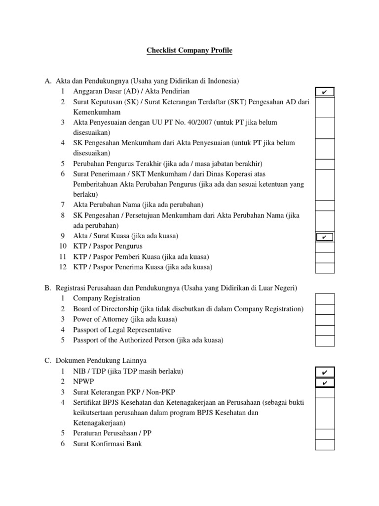 Checklist Company Profile | PDF