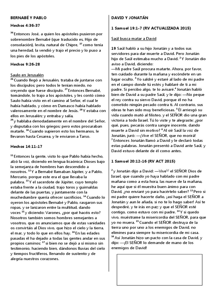 Enseñanza Sobre La Amistad Bernabe y Pablo / Jonatan y David | PDF | David | Saulo