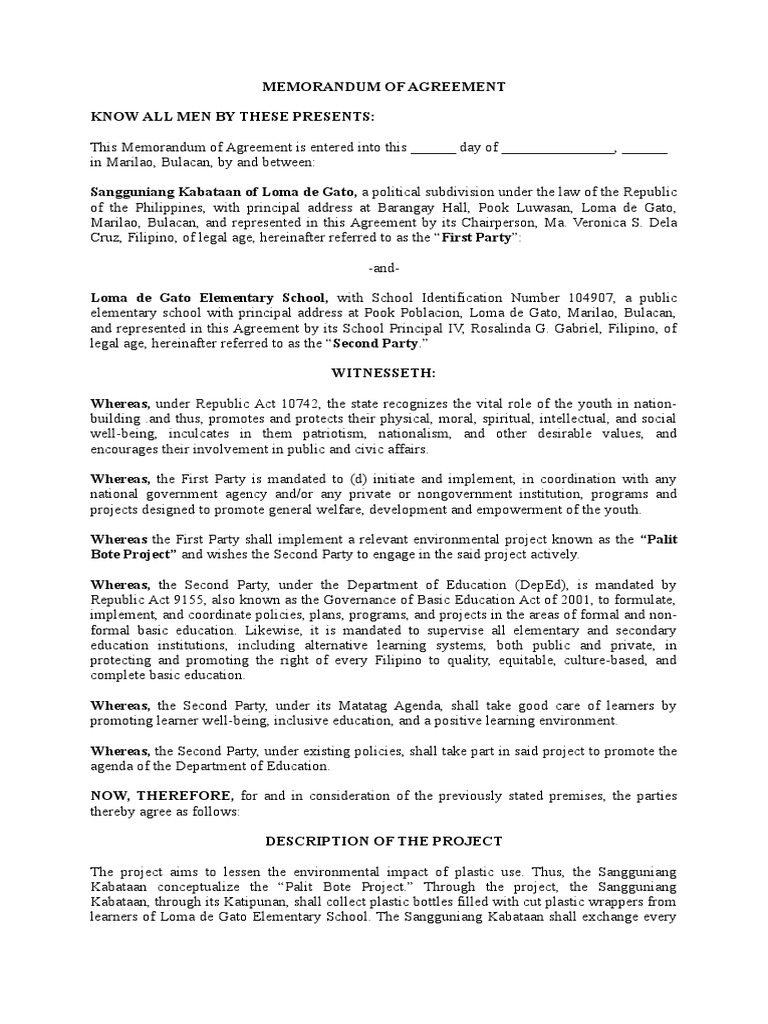 Memorandum Of Agreement Pdf