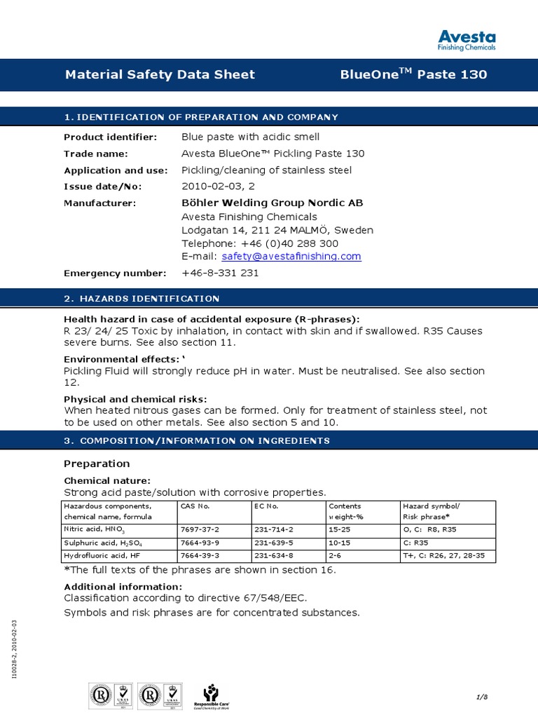Sds 130 en | PDF | Personal Protective Equipment | Water