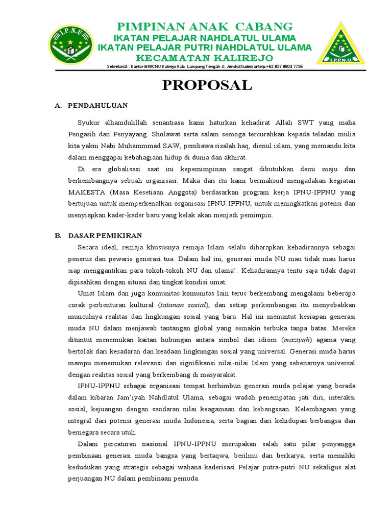 Proposal Kegiatan Ipnu Ippnu Kalirejo SS | PDF Proposal Kegiatan Ipnu Ippnu Kalirejo SS | PDF