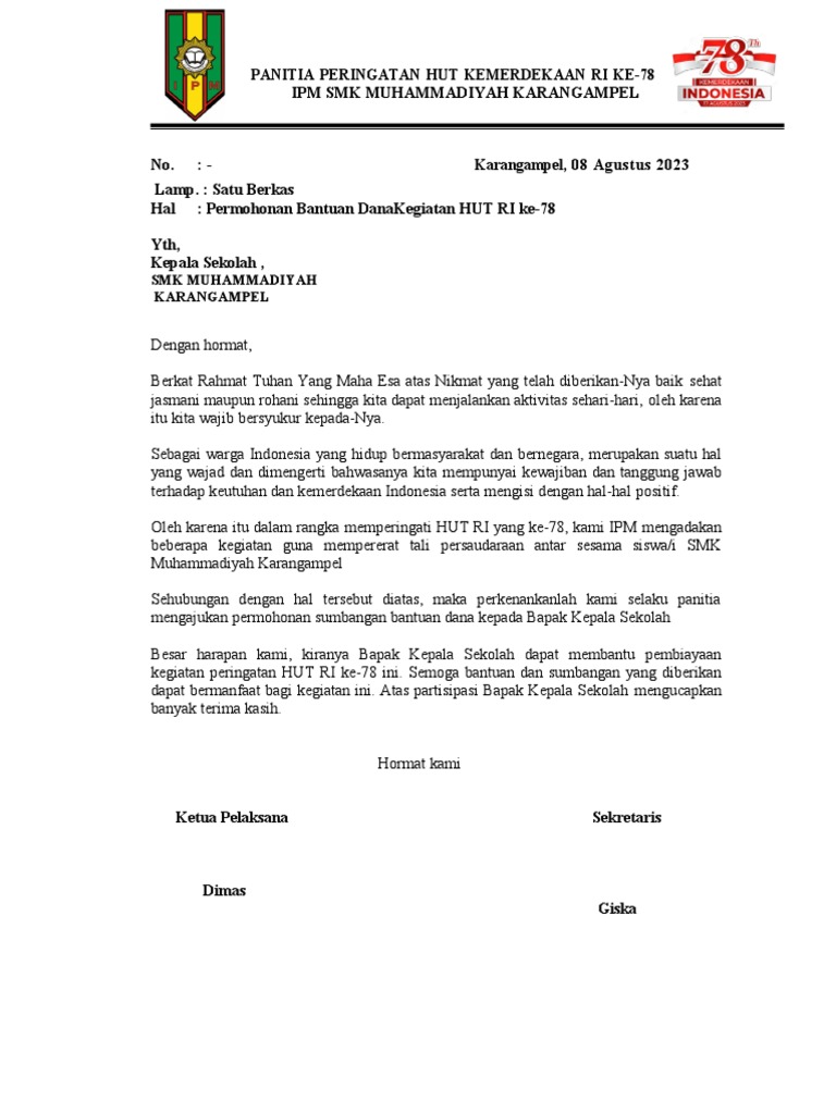 Proposal - Hut - Ri - Ke - 78 Ipm SMK Muh | PDF