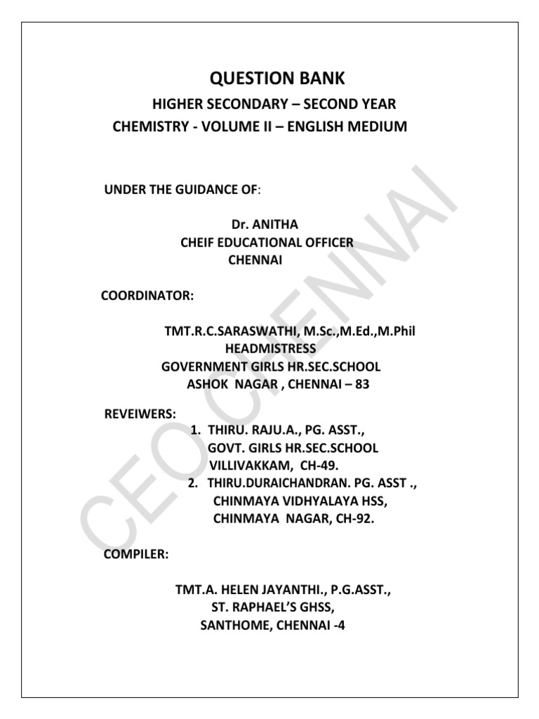 Class 12 Chemistry Volume II Question Bank | PDF | Acid | Ph