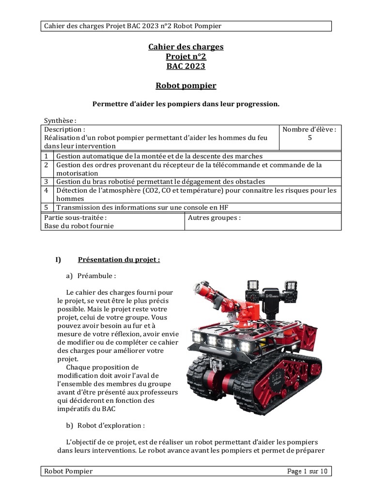 Cahier Des Charges Projet BAC 2023-2 | PDF | Électronique | Comportement