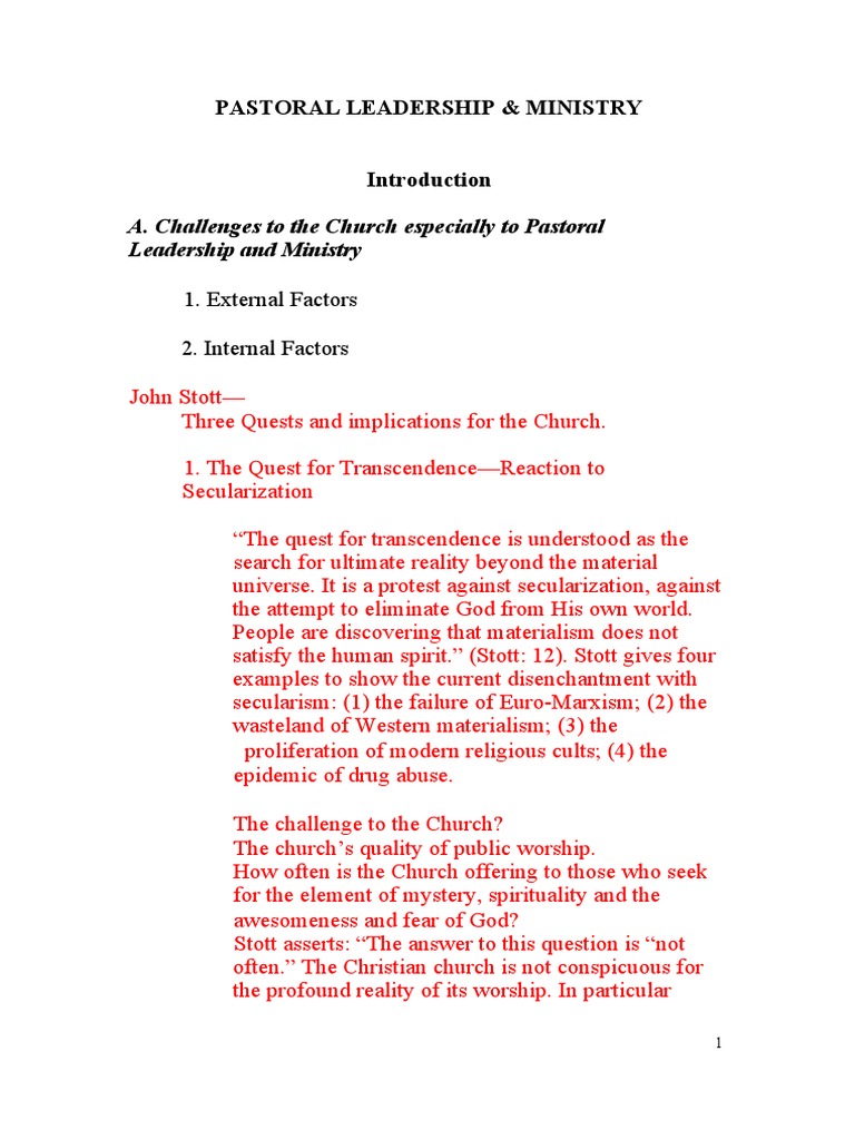 Pastoral Leadership & Ministry - ADDITIONAL NOTES | PDF | Integrity ...
