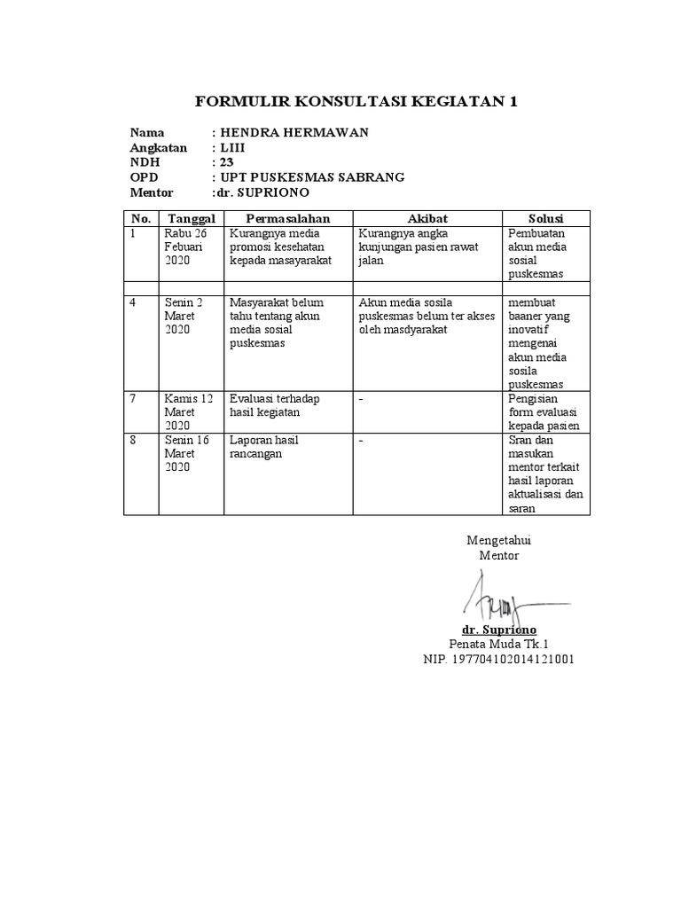 Formulir Konsultasi Mentor | PDF