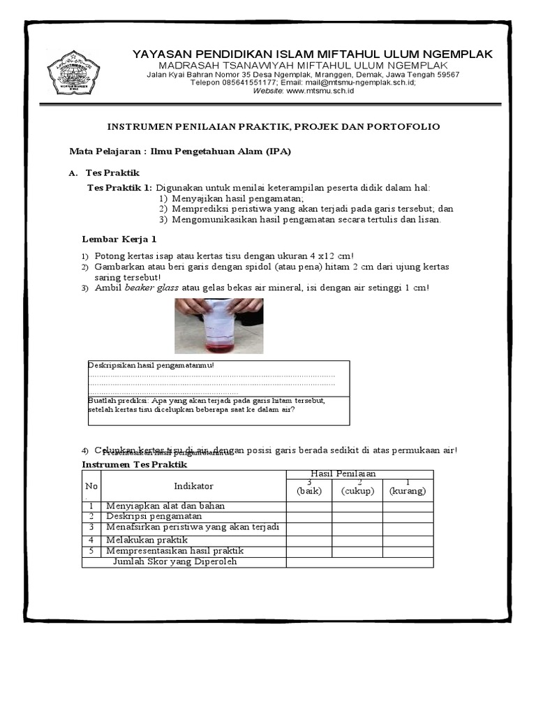Contoh Instrumen Penilaian Praktik, Projek Dan Portofolio | PDF
