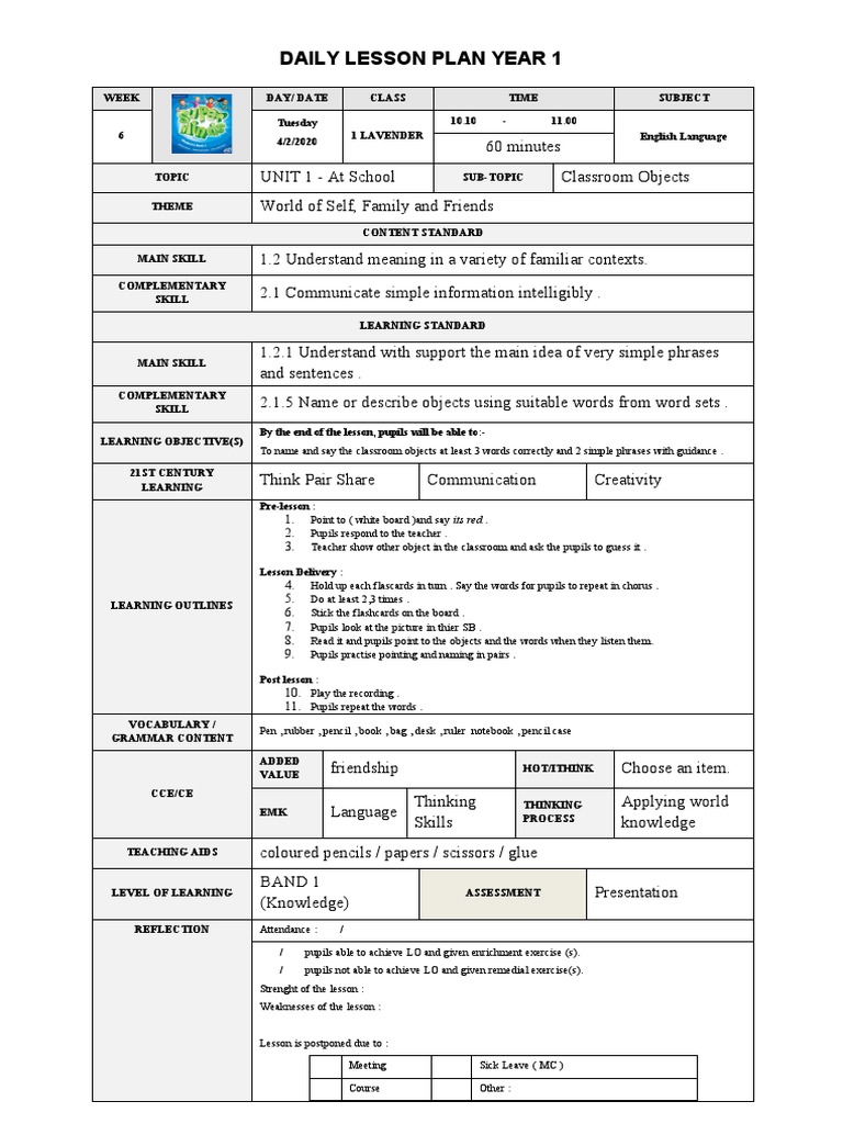 WEEK 5 - Unit 1 AT SCHOOL | PDF | Lesson Plan | Learning
