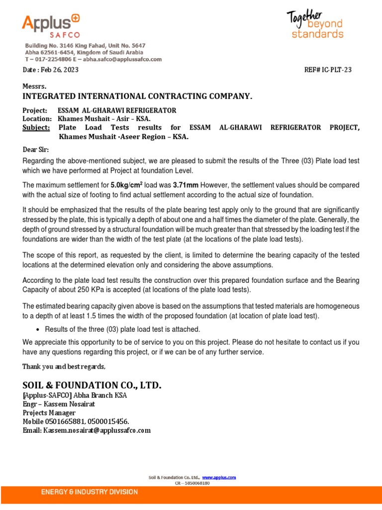 IC-Plate Load Test Letter | PDF
