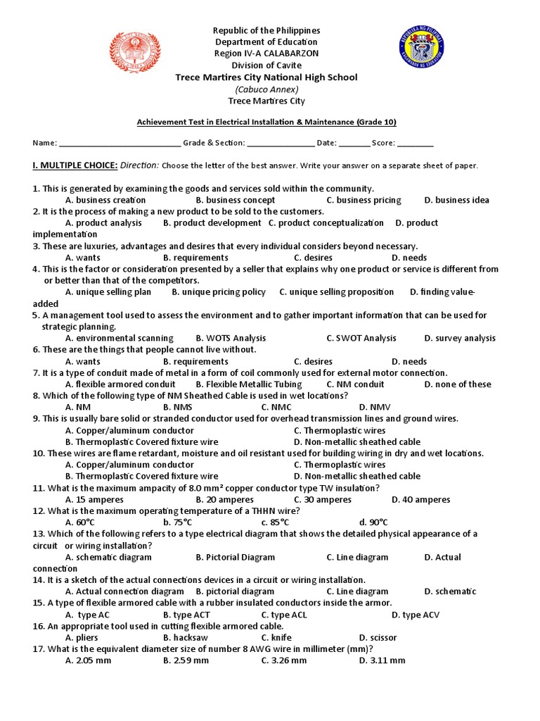 Achievement TEst Grade 10 EIM With TOS | PDF
