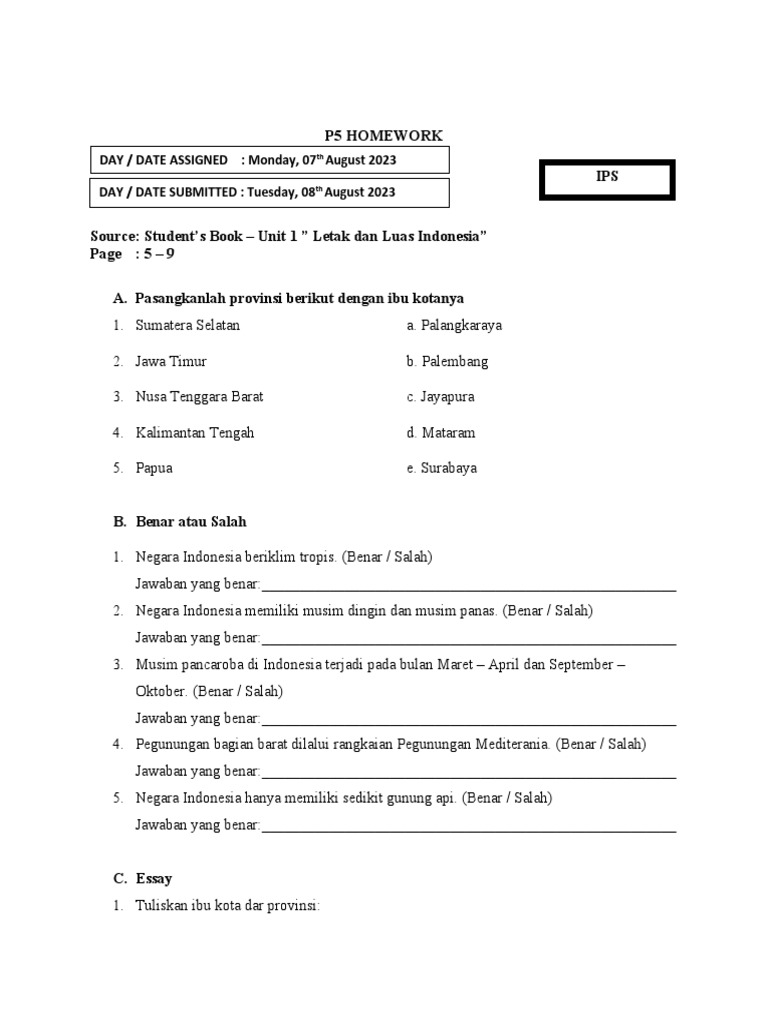 P5 HW BAHASA LESSONS (07-11 Agustus 2023) | PDF | Kajian Bahasa Asing