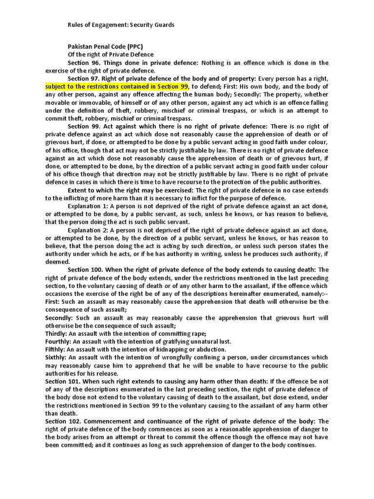 Right of Self Defence - Pakistan Penal Code | PDF | Assault | Robbery