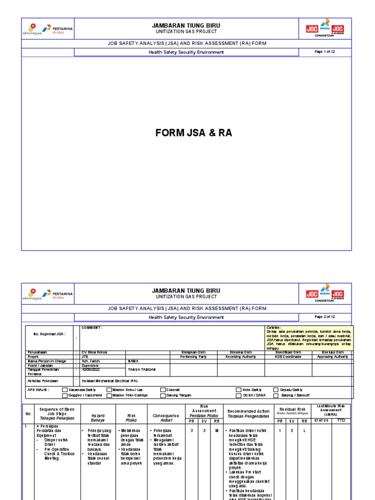 Form JSA & RA Instalasi ME Ipal | PDF