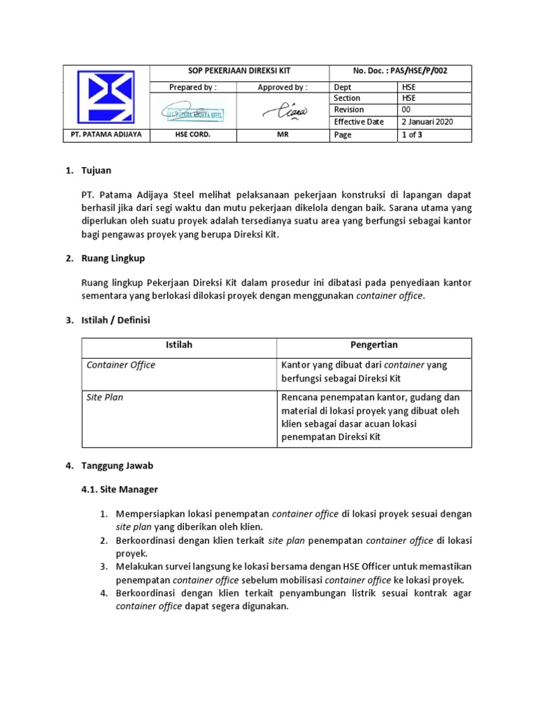 SOP Pekerjaan Direksi Kit | PDF