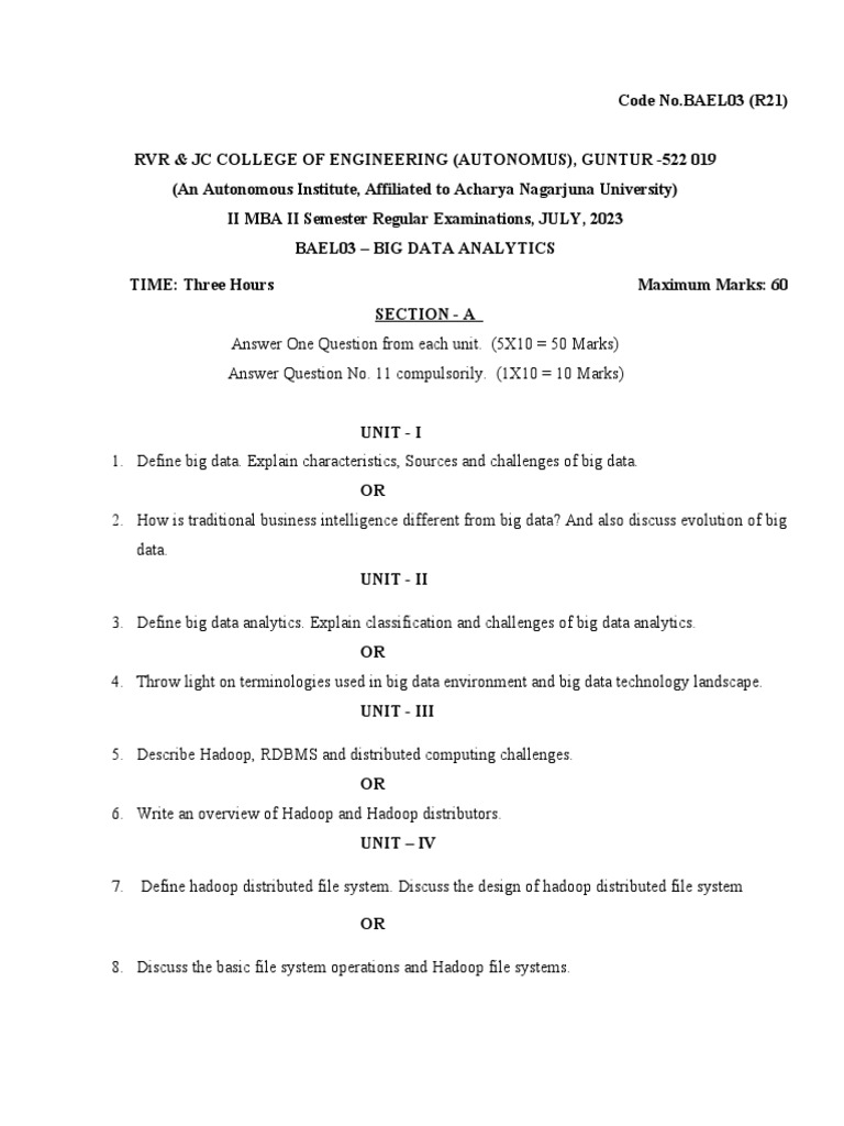 Model Paper - Bda | PDF | Big Data | Data