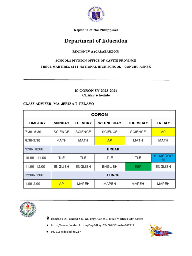 New Class Schedule Coron | PDF | Philippines