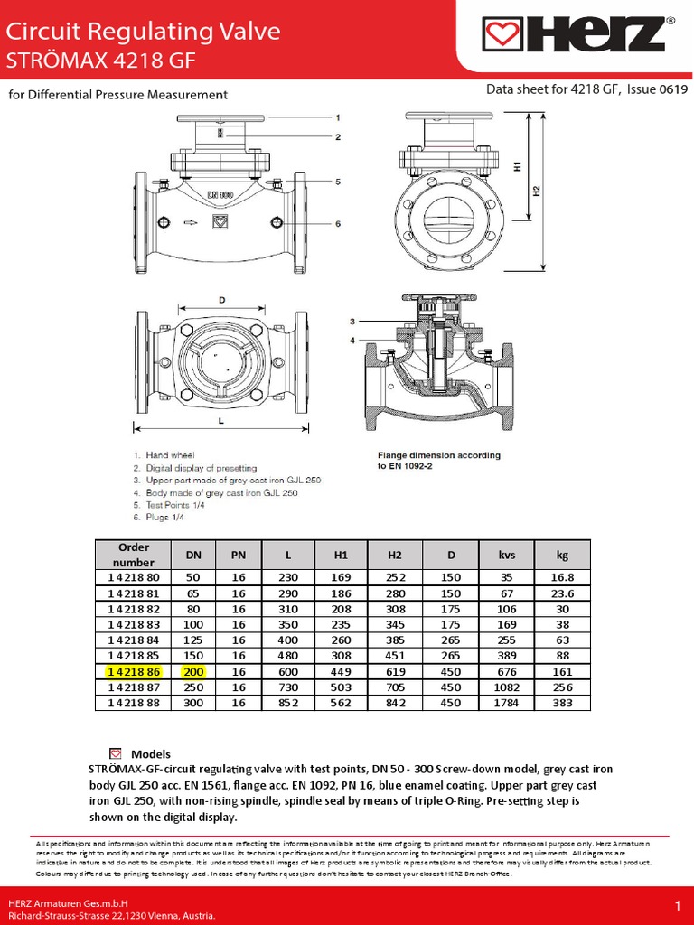 HERZ STRÖMAX 4218 GF Valve Data Sheet | PDF | Valve | Screw