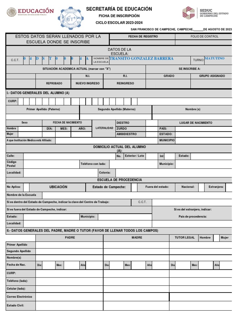 FICHA de Inscripcion 2023 2024 1 | PDF
