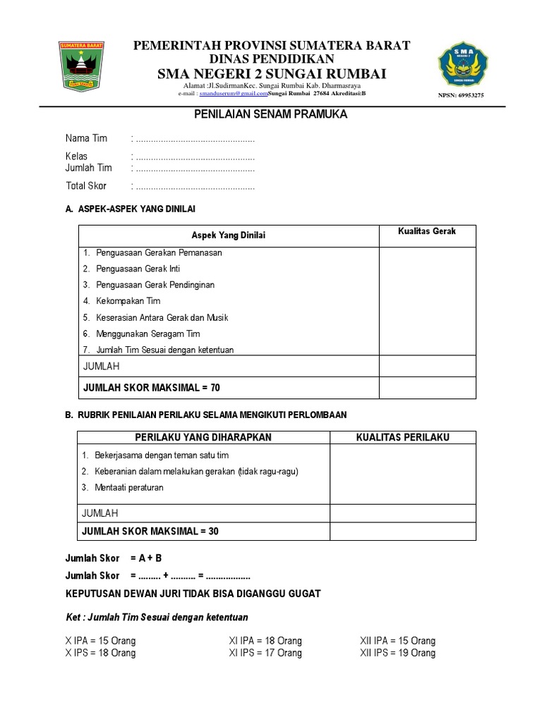 Penilaian Lomba Senam Pramuka | PDF