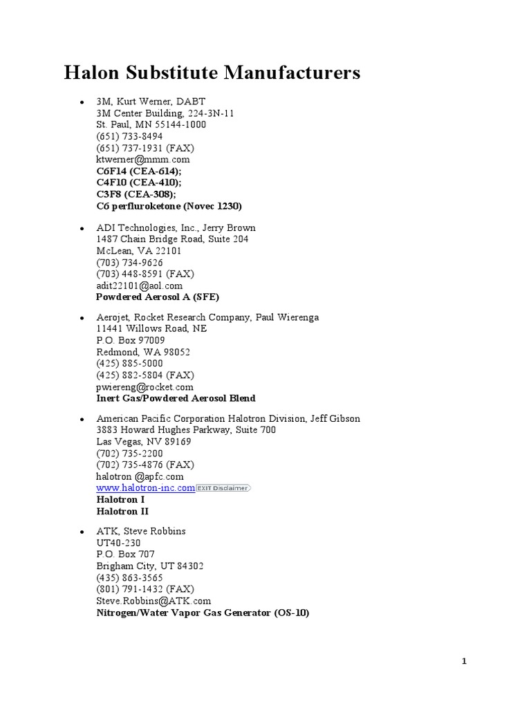 Halon Substitute Manufacturers List | PDF | Statistical Mechanics ...