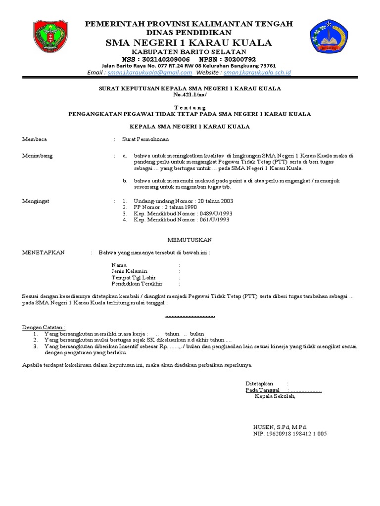 Contoh SK Pengangkatan Pegawai Tidak Tetap | PDF