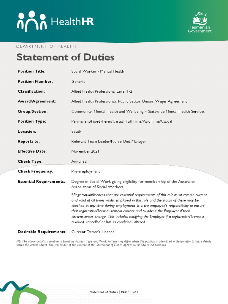 Social Worker - Mental Health Duties | PDF | Career & Growth | Business