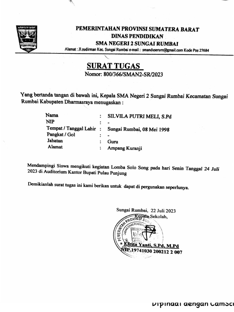 Surat Tugas Lomba Solo Song Siswa 2023 | PDF
